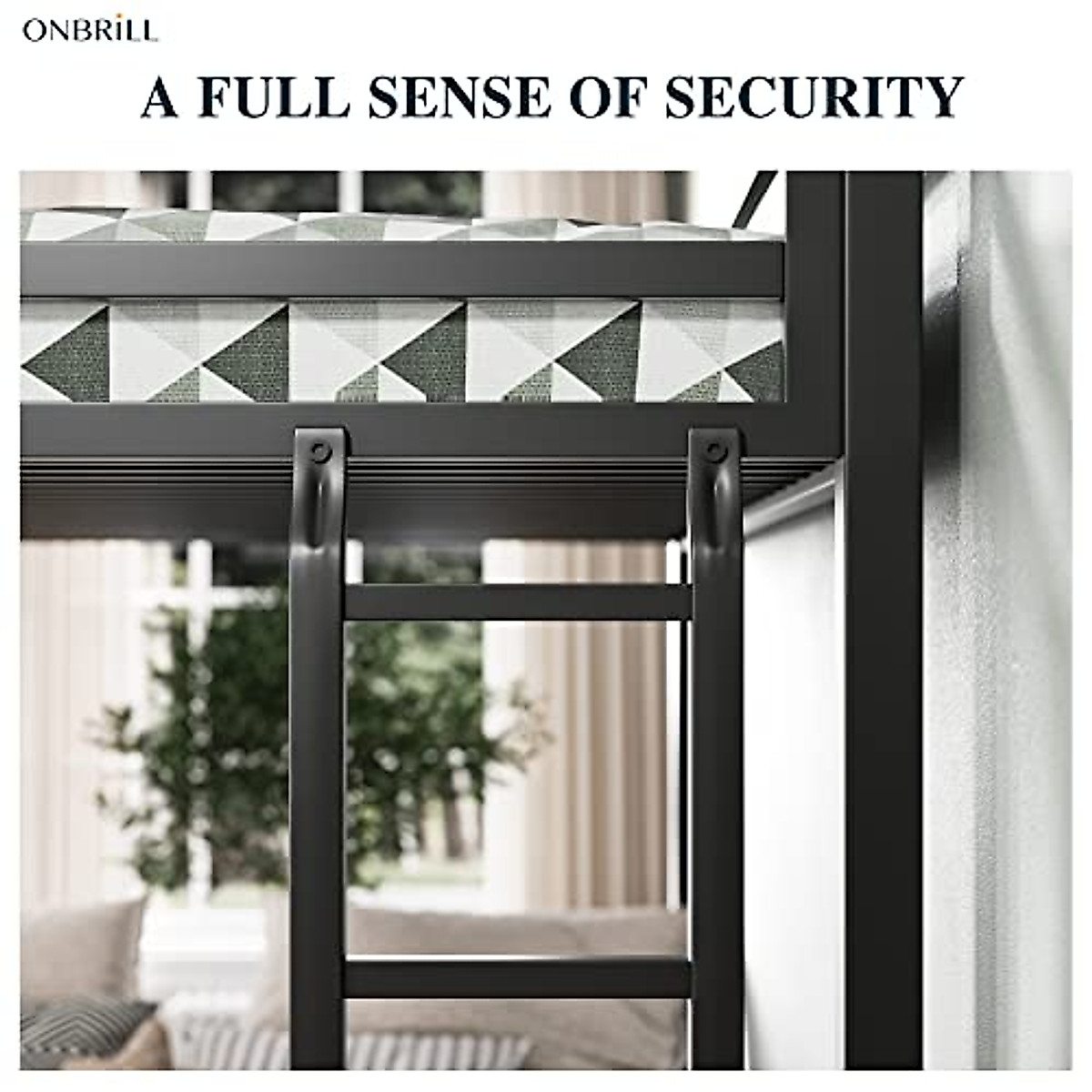 ONBRILL Twin Over Full Metal Bunk Bed with Stairs, Full-Length Guardrails Space Saving/No Box Spring/Noiseless/Black