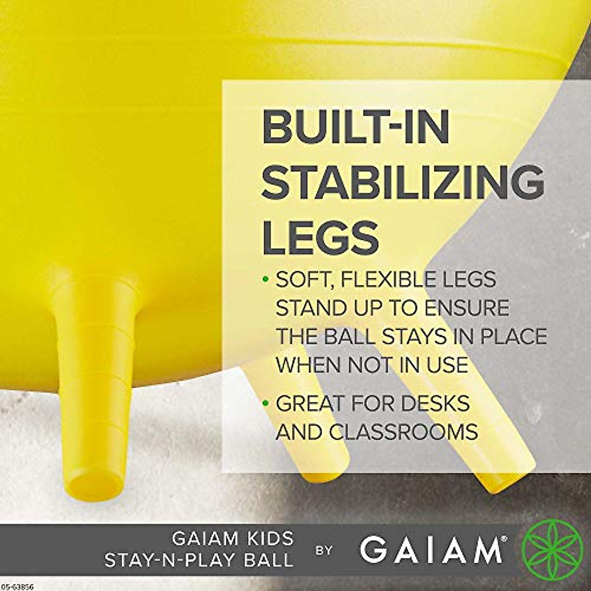 Gaiam Kids Stay-N-Play Children's Balance Ball - Flexible School Chair Active Classroom Desk Alternative Seating | Built-In Stay-Put Soft Stability Legs, Includes Air Pump, 52cm, Grey