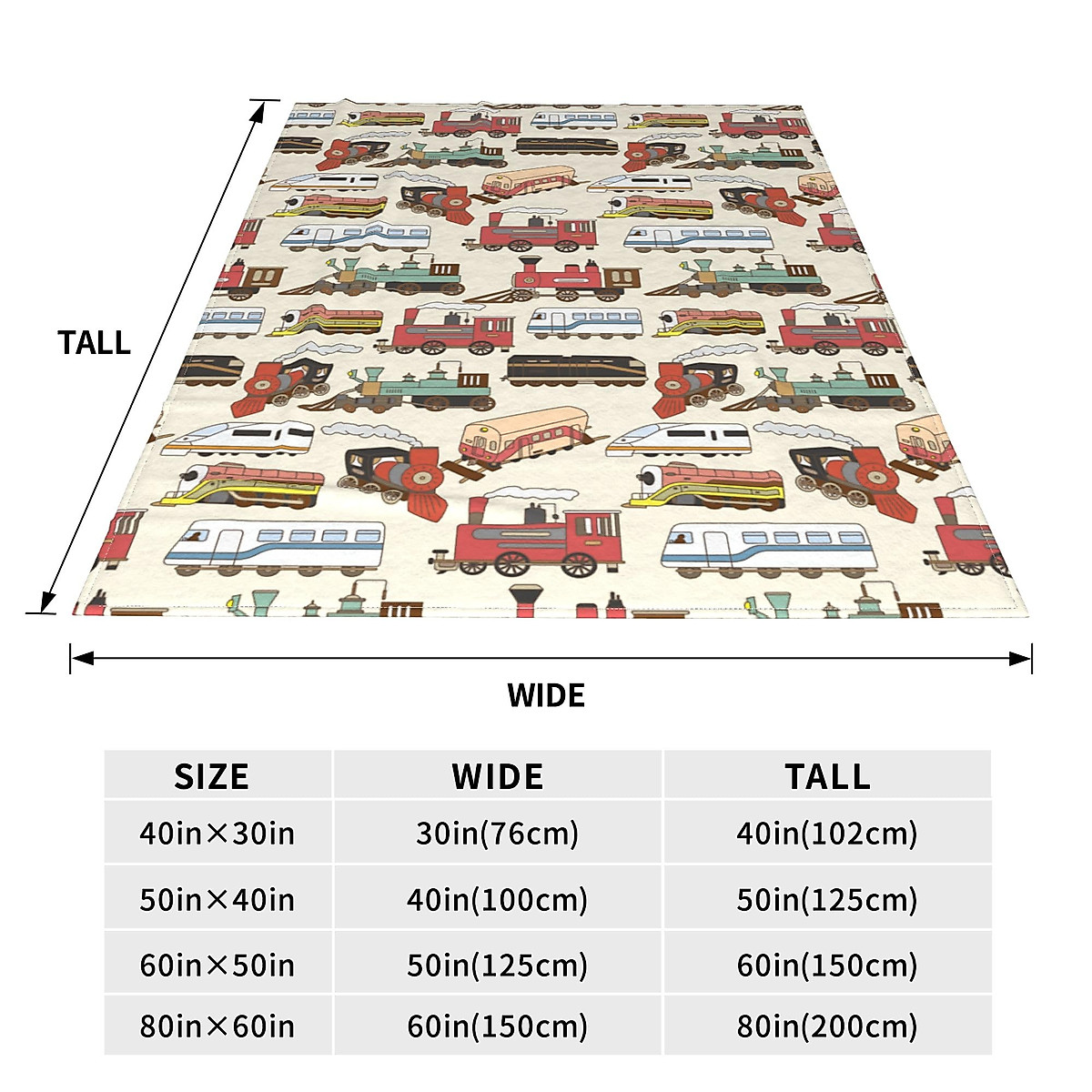 VODRM Cute Train Blanket Gifts for Kids Boys for Bed Living Room Bedding Couch Soft Lightweight Warm Cozy Funny Trains Car Throw Blankets Birthday Decor 50x60in All Seasons