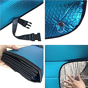 Car Windshield Sunshade-Thicken 5-Layer Bubble Block Heat and Sun UV Rays,Front Windshield Sun Shade,Sun Visor for Car- Keeps Your Vehicle Cool - 58 x 27.5 Inch (Blue)