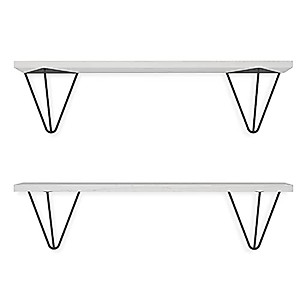 Wallniture Colmar White Floating Shelves for Wall Storage, Bathroom Shelves Wall Mounted Set of 2, 24 Inch Wood Geometric Triangle Shelf