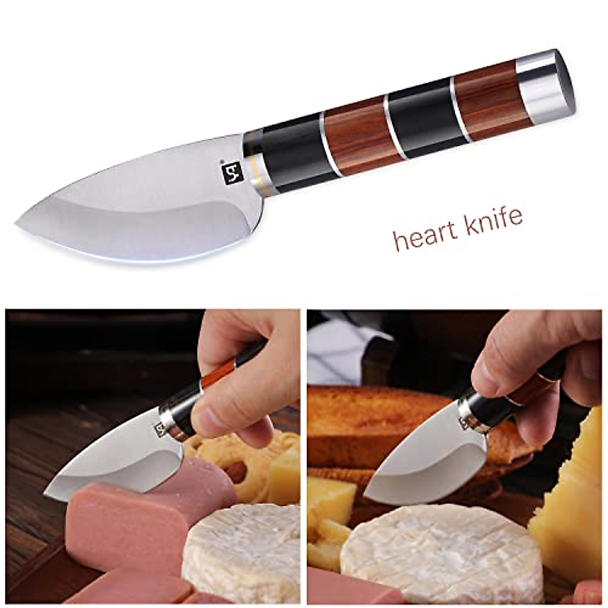 yq 3 Pieces Cheese Knives Set for Charcuterie Boards,Colorful Wooden Handle Cheese Knife Set for Soft Hard Cheeses,Parmesan Knife Cheese Cutter Serving Fork,Gift Box