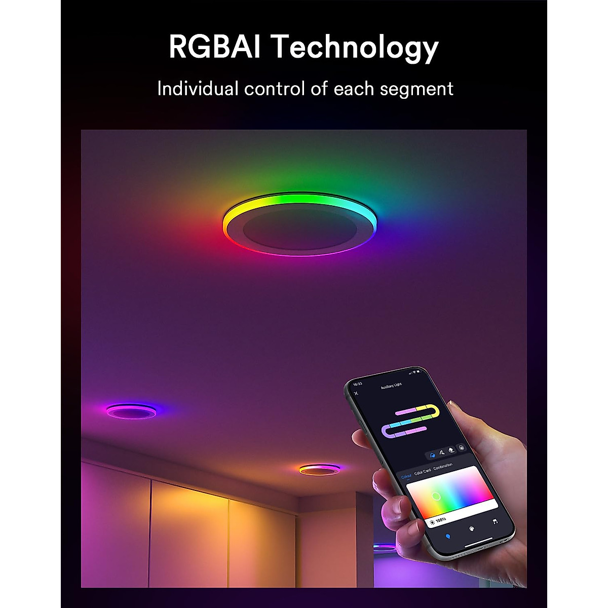 Lumary RGBAI Smart Recessed Lighting 4 Inch with Gradient Accent Light and Night Light 9W 780lm Wi-Fi Recessed Lights Ultra-Thin Can-Killer Downlight Work with Alexa/Google Assistant/Siri, 4PCS