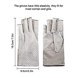 Maxdot 2 Pairs Sunblock Gloves Non Slip UV Protection Driving Gloves Summer Outdoor Gloves for Women and Girls (Gray and Khaki,Fingerless Style)