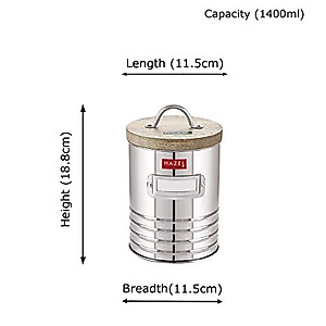 HAZEL Stainless Steel Storage Jar Container With Wood Lid, Set of 3, 1400 ML, Silver