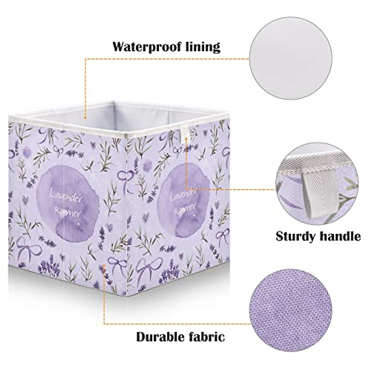 Kigai Lavender Purple Flowers Cube Storage Bins - 11x11x11 in Large Foldable Cubes Organizer Storage Basket for Home Office, Nursery, Shelf, Closet