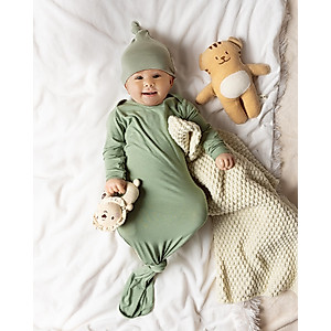 2Pk Newborn Baby Knotted Gown, Super Soft Silky Infant Long Sleeve Sleeper for Baby Sleeping with Hat or Headband (2 Packs)