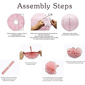 Meiduo Tropical Flamingo Party Honeycomb Decoration, Hawaiian Summer Party Supplies for Adults Kids Birthday Bridal Shower with Flamingo Paper Fans Pom Poms Flowers Paper Lanterns (Pink)