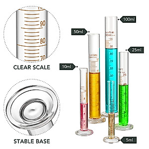 Glass Graduated Measuring Cylinders Set 5ml 10ml 25ml 100ml Thick Lab Cylinders 3 Droppers 2 1 Stirring Rod Cylinders Set