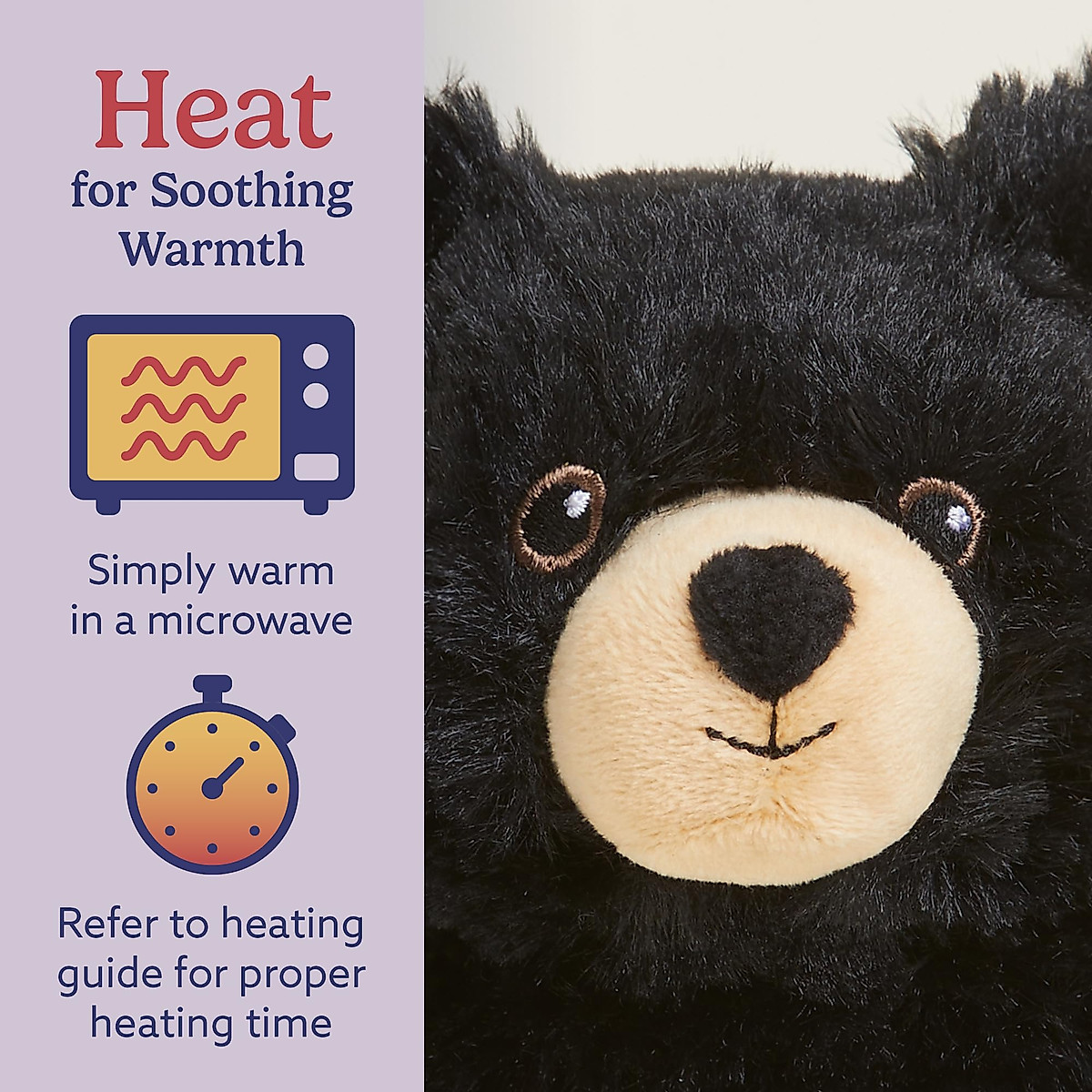 warmies Junior Microwavable & Weighted Stuffed Animals, Black Bear - Heated Stuffed Animal Plushie for Warmth & Comfort - Cute Soft Plush Toys for Adults & Children (Boys, Girls, Babies & Toddlers)