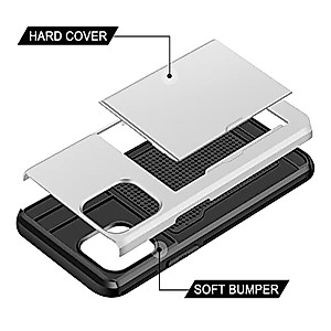 SAMONPOW Compatible with iPhone 13 Pro Case with Card Holder Wallet Dual Layer Hybrid Case Heavy Duty Protection Shockproof Anti Scratch Soft Rubber Bumper Case for iPhone 13 Pro 6.1 inch White