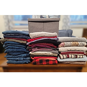 Double Laundry Hamper with Removable Lid and Two Removable Mesh Bags with Sturdy Construction in Elegant Gray Linen