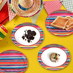 50 PCS Mexican Serape Fiesta Oval Paper Plates 11" Large Disposable Colorful Stripes Mexico Platters, Dish Tray for Mayo Fiestas Dance Pinata Mexico Taco Colorful Ponchos Dinner Party Tableware