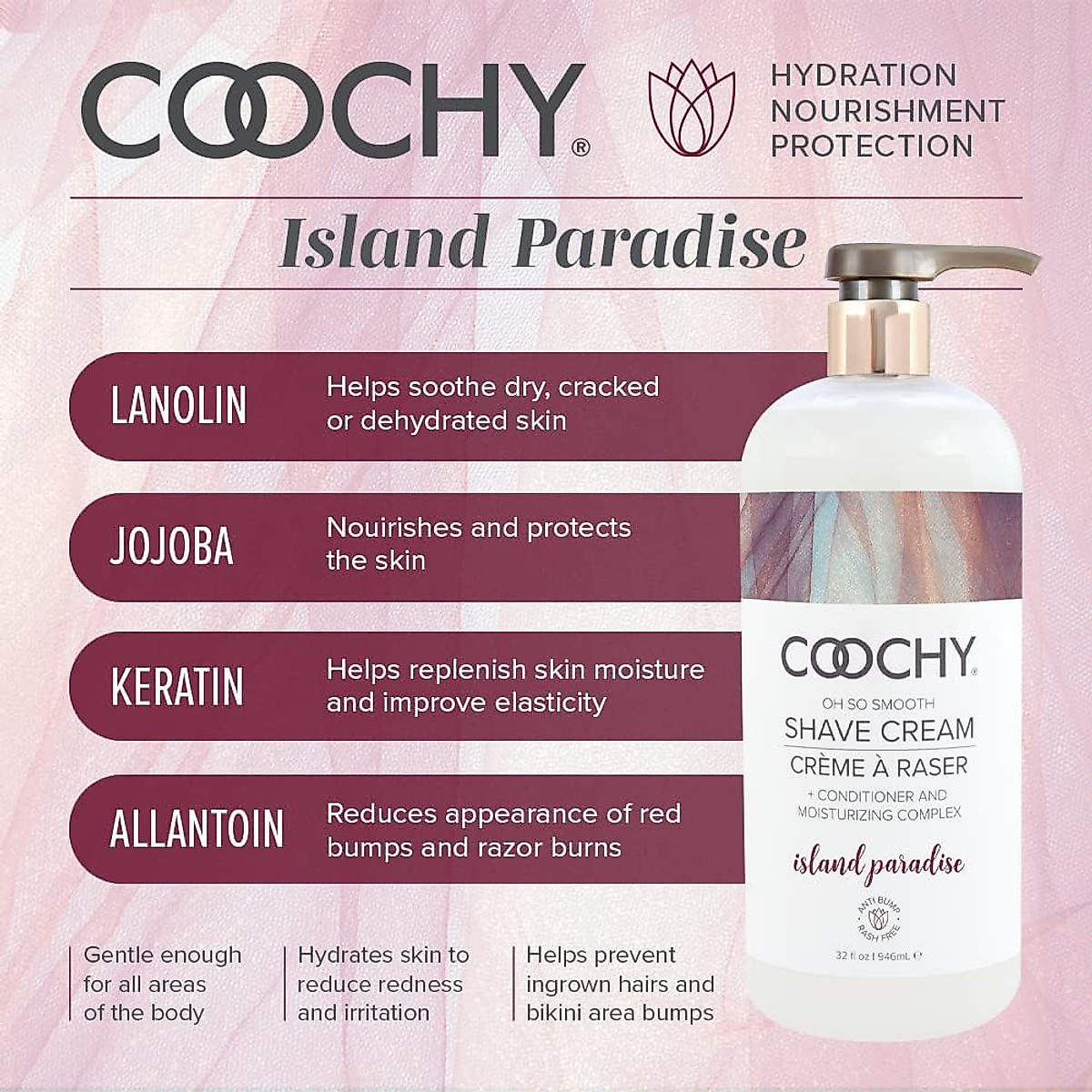 Coochy Intimate Shaving Cream | Shave Conditioner & Moisturizer for Face & Body | Ideal for Sensitive Skin Care, Anti-Bump | Island Paradise, 32 oz
