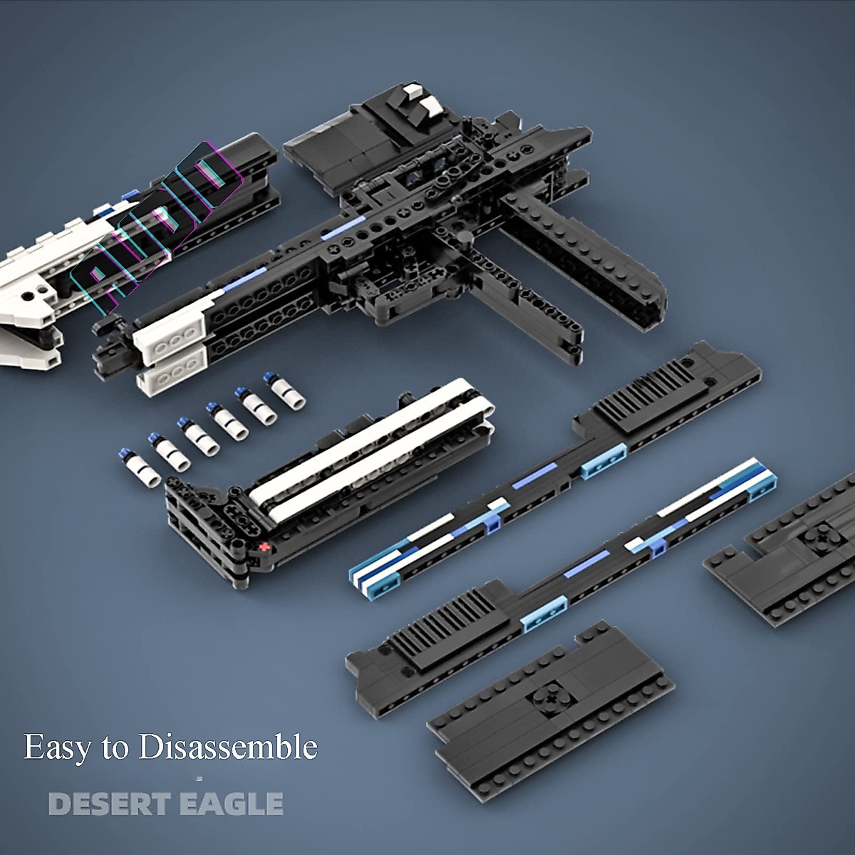 Audio Technics Simulated Shooting Toy Building Block- Technics Desert Eagle Shooting Toy Model, Compatible with Lego Technic, 900+ PCS 37x17cm
