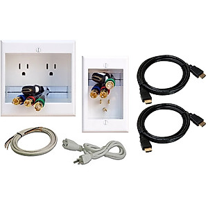 PowerBridge TWO-PRO-H2 Dual Outlet Recessed In-Wall Cable Management System and Two 10-Foot High-Speed HDMI Cables (Latest Standard) Bundle