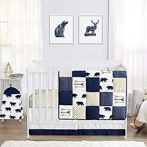 Sweet Jojo Designs Woodland Bear Boy Baby Playmat Tummy Time Infant Play Mat - Navy Blue and White