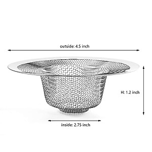 RAVCON 2PCS Kitchen Sink Strainer Mesh Stainless Steel Sink Drain Strainer Basket Filter Large Wide Rim 4.5 inch for Bathroom Bathtub Wash Basin Floor Drain Balcony Drain Hole