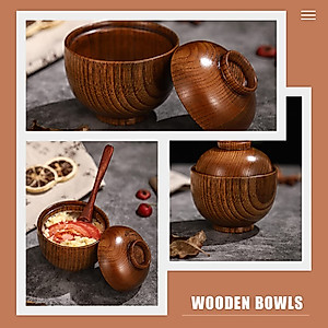 CALLARON Wood Bowl with Lid Traditional Japanese Style Noodle Rice Miso Soup Bowls Food Serving Bowl Soup Bowl Salad Bowl Rice Bowl