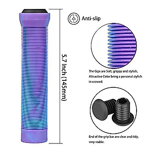 Kutrick Handle Bar Grips 145mm Soft Flangeless Longneck Grips for Pro Stunt Scooter Bars and BMX Bikes Bars (Purple/Blue)