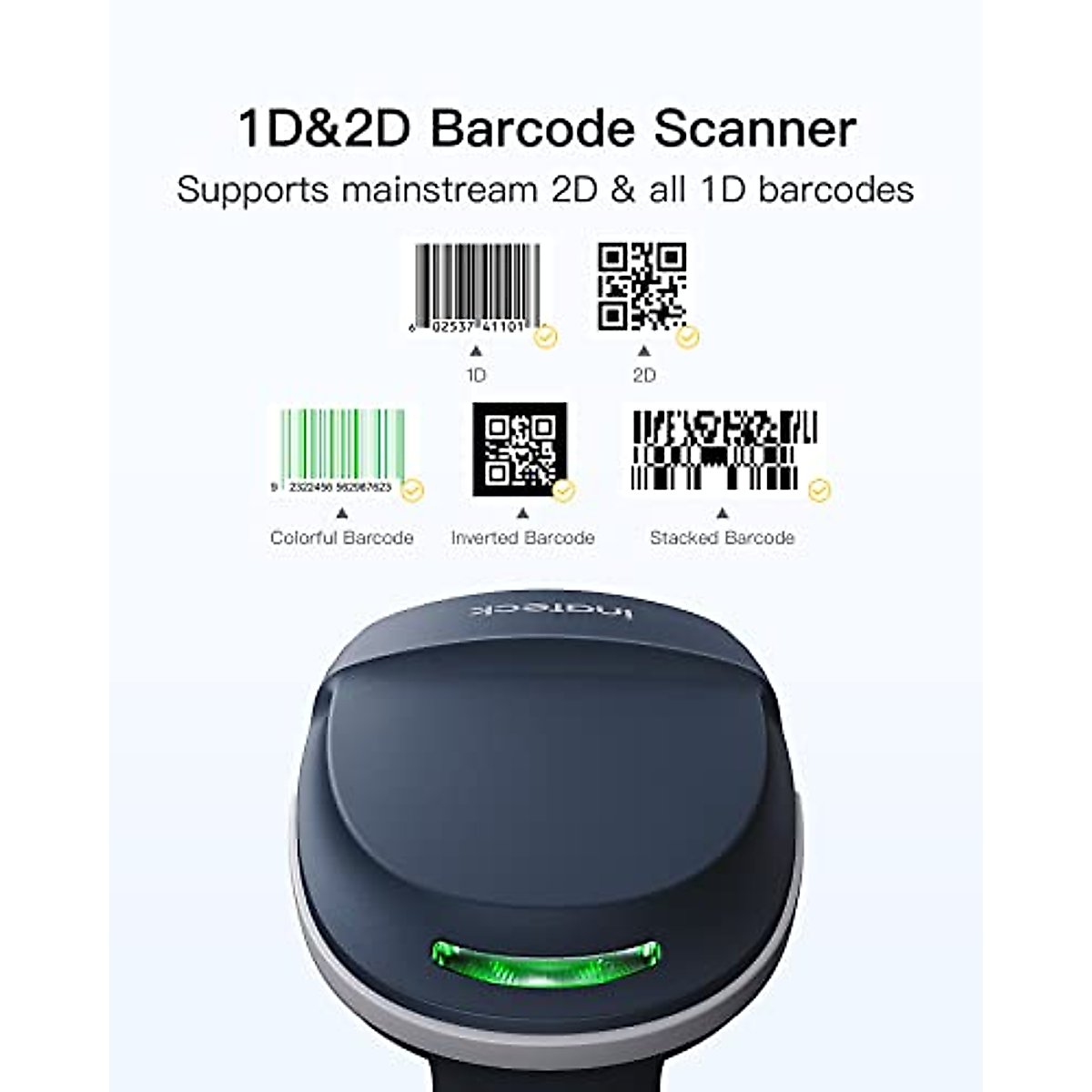 Inateck QR Code Scanner, 2D Wireless Barcode Scanner, 3 in 1 Barcode Reader, Screen Scanning, BCST-55