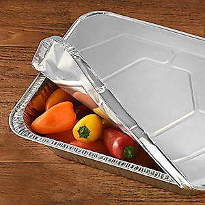 NYHI 9" x 13 ” Aluminum Foil Pans With Lids (10 Pack) | Durable Disposable Grill Drip Grease Tray | Half-Size Deep Steam Pan and Oven Buffet Trays | Food Containers for Catering, Baking, Roasting'