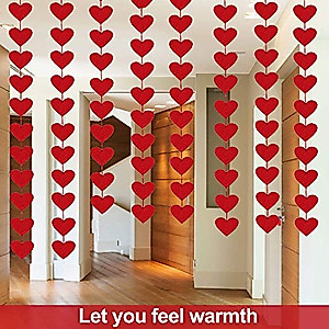100 Hearts Felt Garland Valentines Day Red Heart Hanging String Garland 4Pack (Each 10ft) Valentines Day Decorations Wedding Anniversary Festival Birthday Home Windows Background Party Supplies