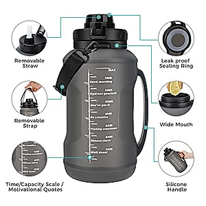 Augot Collapsible Water Bottle, 2L/64OZ Large Capacity Water Bottle with Straw Half Gallon Silicone Foldable Water Bottle with Carrying Strap & Time Markings for Outdoor Travel Runing Fitness (Black)