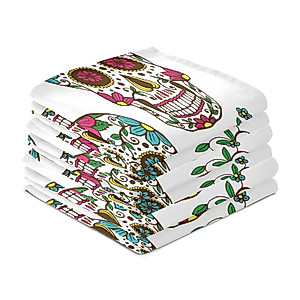 ALAZA Day of The Dead Sugar Skull Flower Halloween Kitchen Towels Dish Bar Tea Towel Dishcloths 1 Pack Super Absorbent Soft 18 x 28 inches