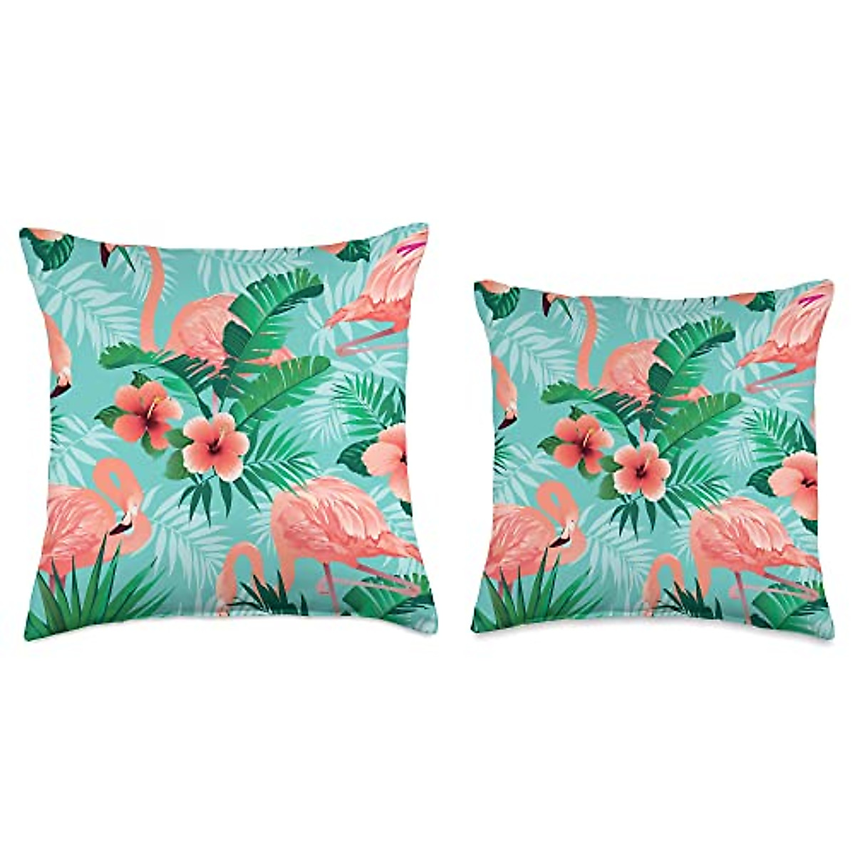 A1a Life Flamingos and Hibiscus Tropical Beach House Florida A1a Throw Pillow, 16x16, Multicolor