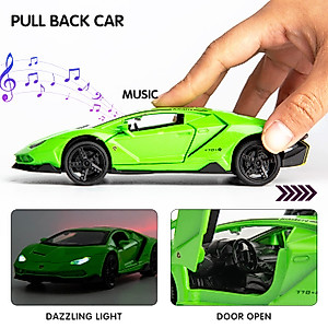 BDTCTK 1:32 LP770 Model Car, Zinc Alloy Pull Back Toy Car with Sound and Light for Kids Boy Girl Green