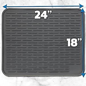 XXL Silicone Dish Drying Mat for Kitchen Counter, 24" x 18" Extra Large, Waterproof Pet Feeding Mat, Dog Food, Water Bowls, Under Drying Racks for Dishes, Coffee Bars, Bar Mats (Slate Grey)