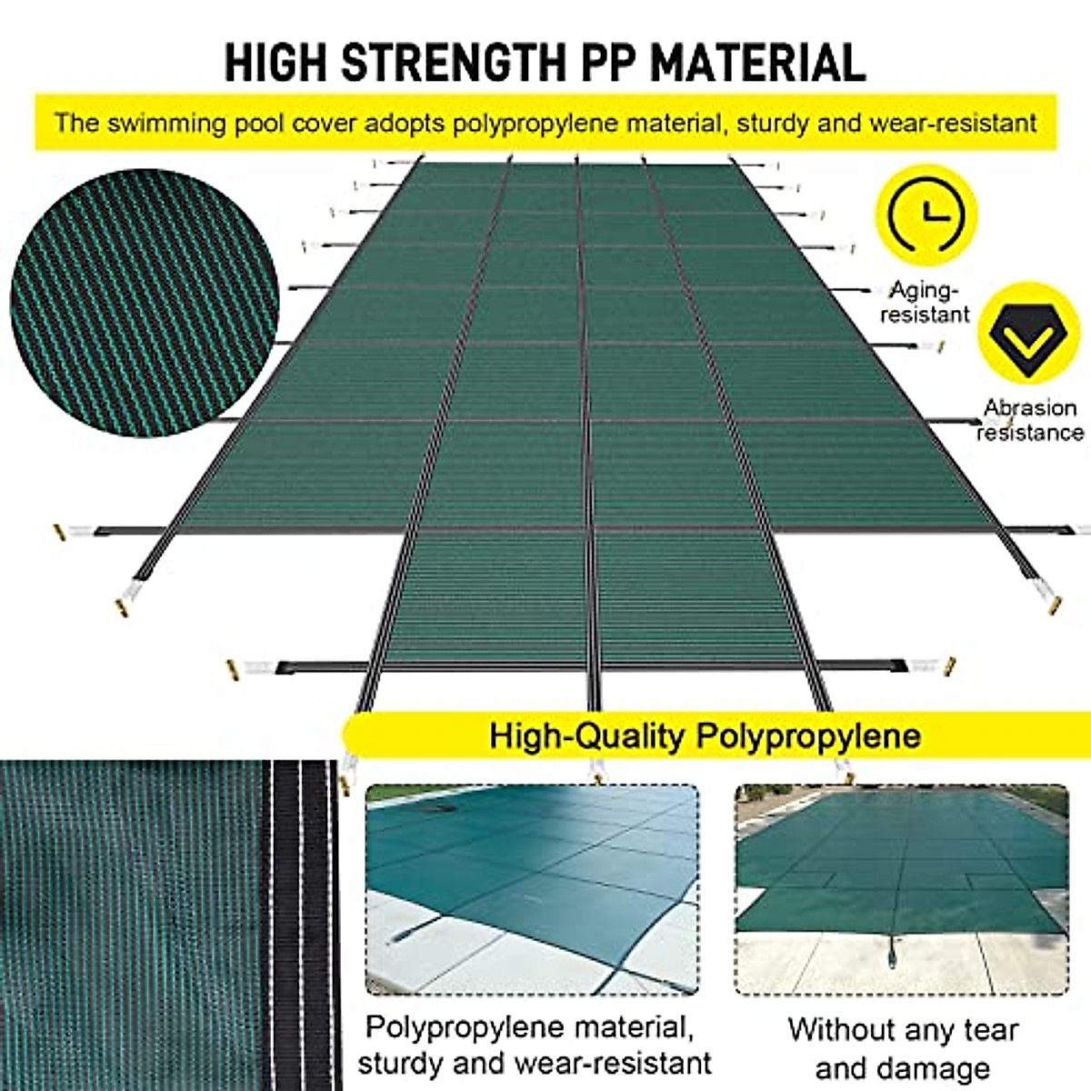 Pool Safety Cover Fits for Rectangle Inground Safety Pool Cover PP Green Mesh Inground Pool Covers 18x36ft with 4x8ft Center Steps Includes All Needed Hardware for Swimming Pool Winter Safety Cover