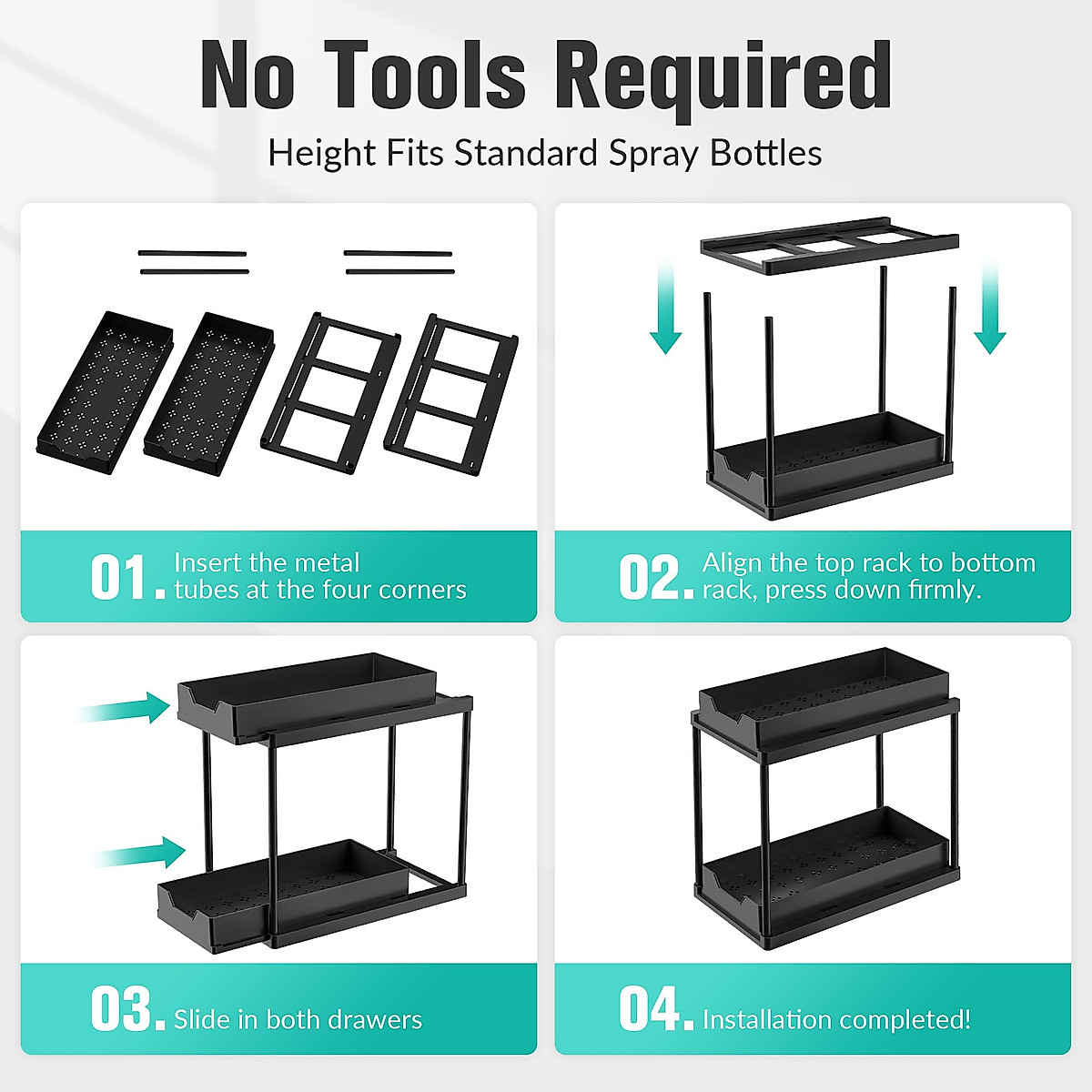 Under Sink Organizers and Storage, LUX DAILY Bathroom Storage with 2-Tier Sliding Storage Shelves, Kitchen Under Sink Organizer for Under Kitchen Bathroom Sink, Countertop Organizer