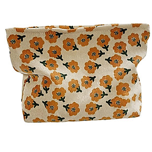 SxoSyo Cosmetic Bags for Women Makeup Bag Large Capacity Purse Travel Toiletry Zipper Storage Pouch Make up Brushes Organizer for Gifts (Orange, flower)