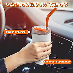 Surejoy Insulated Tumbler with Lid and Straw, 16 oz Leak Proof Double Wall Stainless Steel Travel Coffee Mug, Iced Coffee Cup Car Mug Water Bottle, Keep Cold Hot for 10 Hours, Gifts for Mom, White