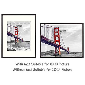 Frametory, 11x14 Aluminum Photo Frame with Ivory Color Mat for 8x10 Picture & Real Glass, Metal Picture Frame Collection (Black, 1-Pack)