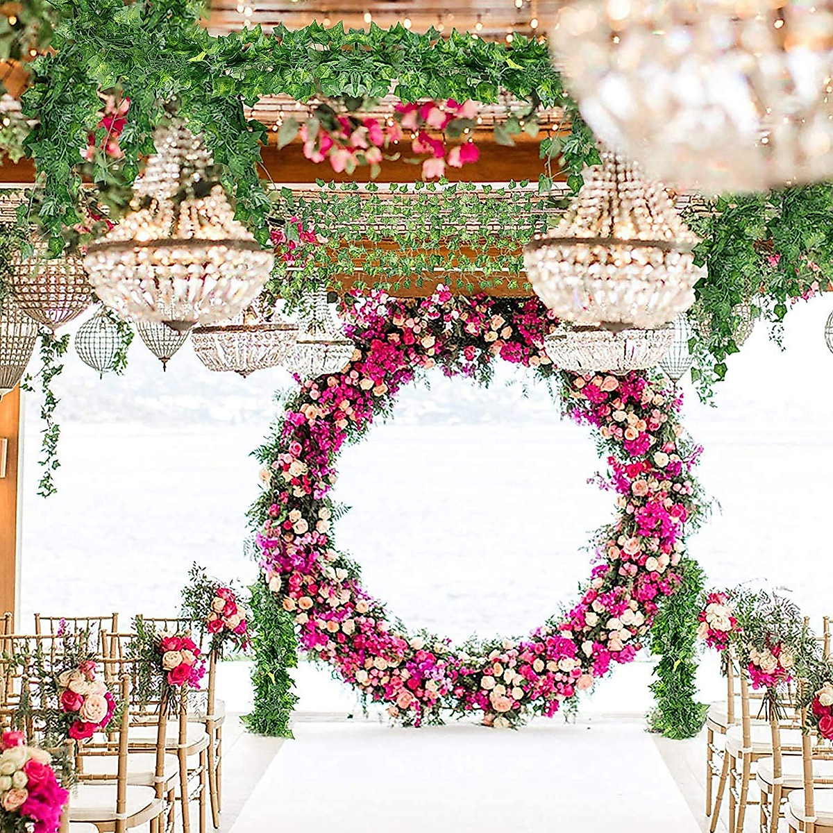 24 Strands Artificial Ivy Fake Ivy Vine Ivy Garland Leaves Garland Hanging Plant with 100 Pack of Cable Ties for Weeding Party Garden Home Wall Decoration