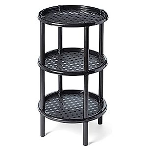 Versatile Self-Standing Round Plastic Shelf for Bathroom Supplies, Bedroom, Home Office, Living Room- 3 Tiers of Display, Storage and Organization (Black). Measures 13 ¾”x13 ¾”x 24” Height.
