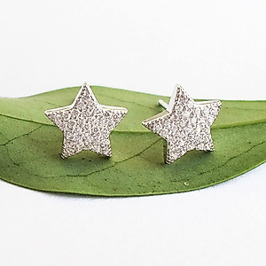 Hiqmic 925 Sterling Silver Fashion Star Rhinestone Ear Stud Earrings Piercing White Gold Plated Jewelry - Silver