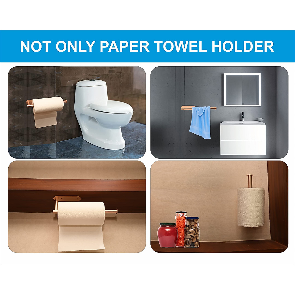 Paper Towel Holder for Kitchen - Drilling Free Wall Mount Paper Towel Holder, Aluminium Paper Towel Rack with Adhesive and Screws, Adhesive Paper Towel Holder Under Cabinet.