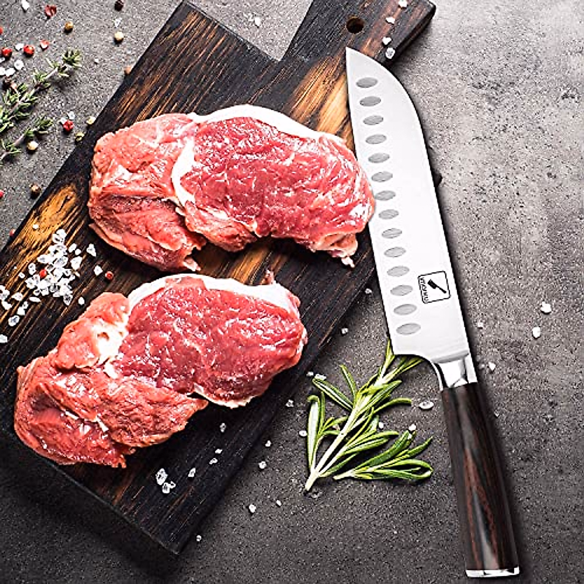 imarku Chef Knife 7 Inch Kitchen Knife Ultra Sharp Santoku Knife - 7Cr17Mov Japanese Chefs Knife - Ergonomic Pakkawood Handle, Best Knives Choice & Kitchen Gadgets 2023, Gifts for Women and Men