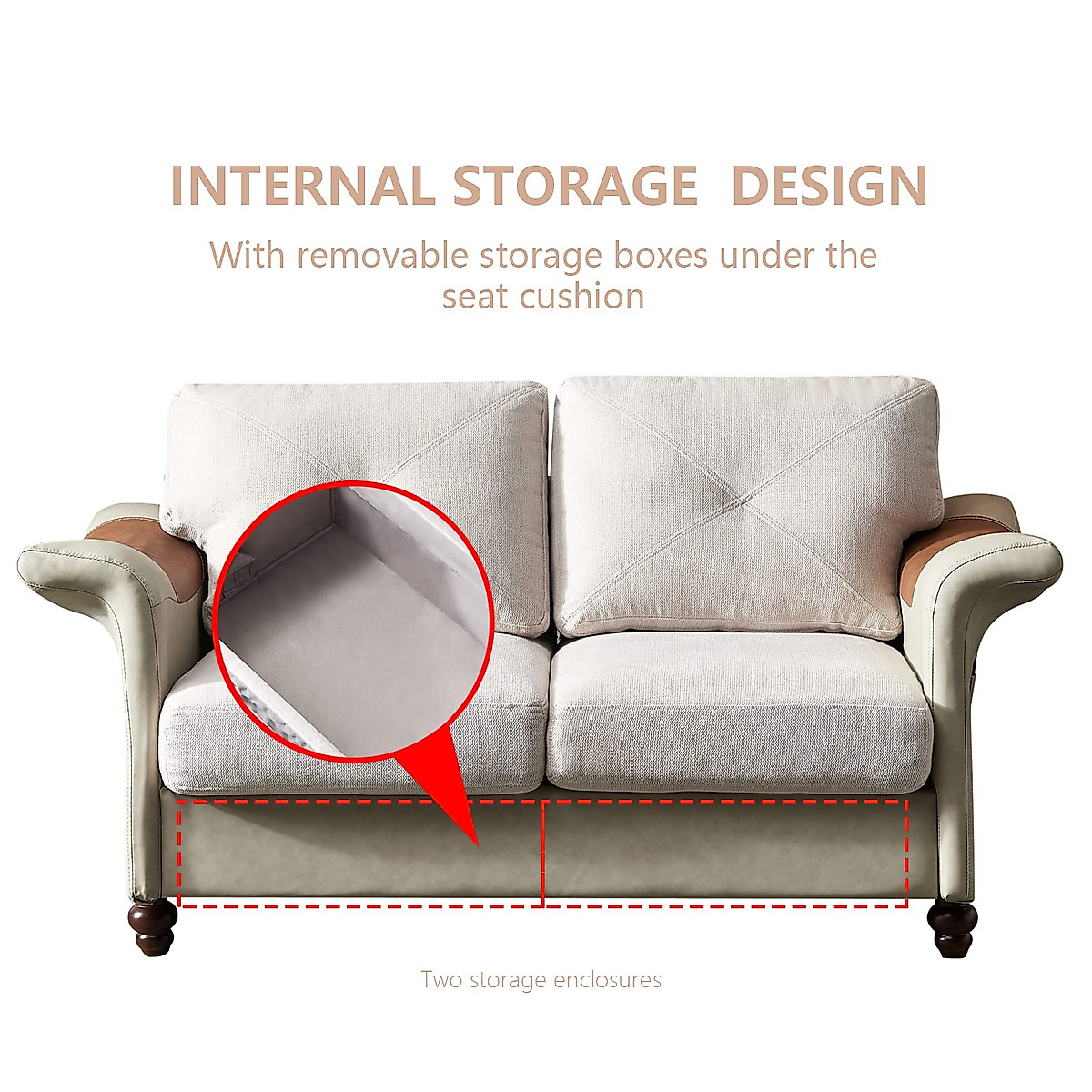 TARTOP Furniture Linen Fabric Faux Leather Sofa & Solid Wood Legs Upholstered Couches Sets with 2+3-Seat Sofa, Loveseat for Living Room,Beige