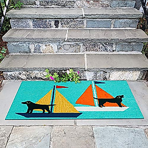 Liora Manne Frontporch Indoor Outdoor Rug - Novelty Design, Hand Hooked, Weather Resistant, UV Stabilized, Foyers, Porches, Patios & Decks, Sailing Dog, 1'8" x 2' 6"