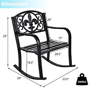 LEISU Outdoor Patio Rocking Chair, Metal Rocking Seat Scroll Design Rocker Armchair for Indoor, Deck, Backyard, Garden (2, Black)