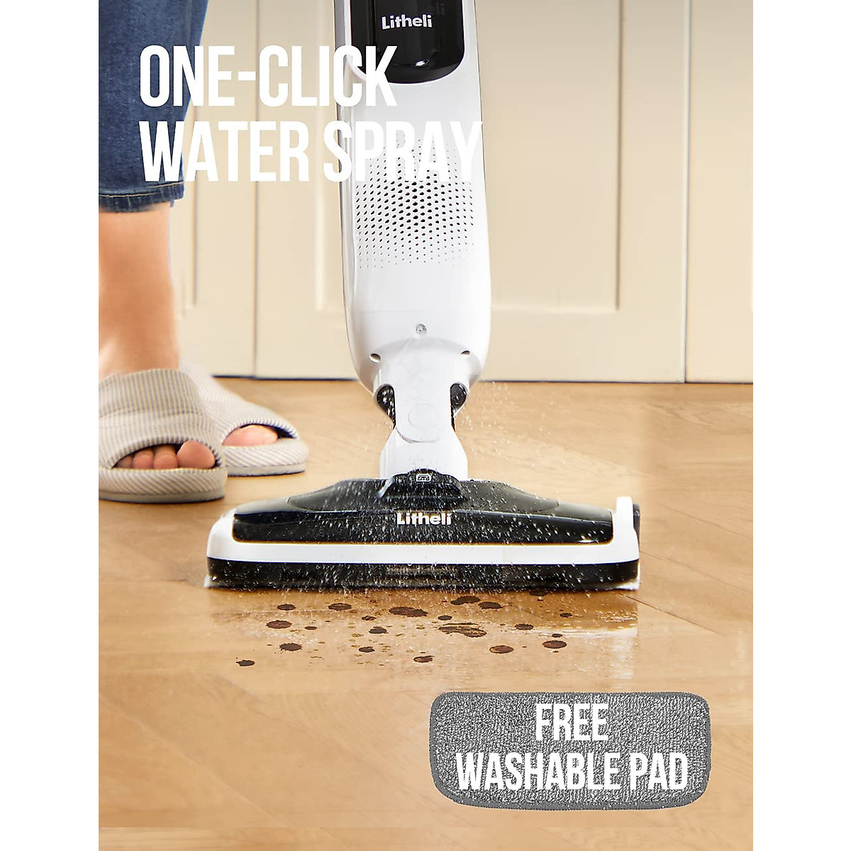 LiTHELi Cordless Vacuum Mop Cleaner, 2-in-1 Hard Floor Stick Vacuum, Wet Dry Mop, 2 Disposable Dust Boxes, 14 Disposable Pads & 1 Washable Pad, 2 Swappable 4000mAh Batteries