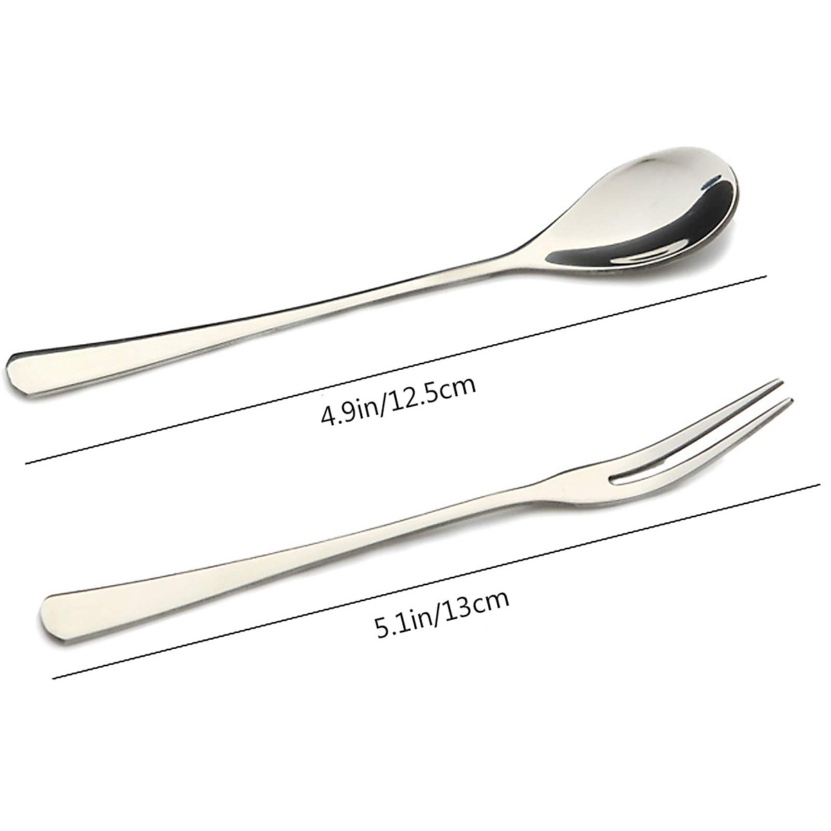 VANRA 5in 4-Piece Flatware Set Silver Stainless Steel 2 Forks and 2 Spoons Set Salad Fork Teaspoon Cocktail Fork Coffee Spoon Serving Spoon Appetizer Fork