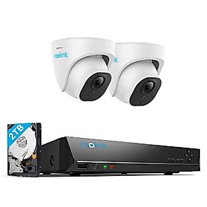 REOLINK 4K Outdoor Security Camera System, RLC-820A (Pack of 2) Bundle with one PoE 4K 8 Channel PoE NVR Pre-Installed 2TB Hard Drive, Smart Human/Vehicle Detection, Remote Playback, 24/7 Recording