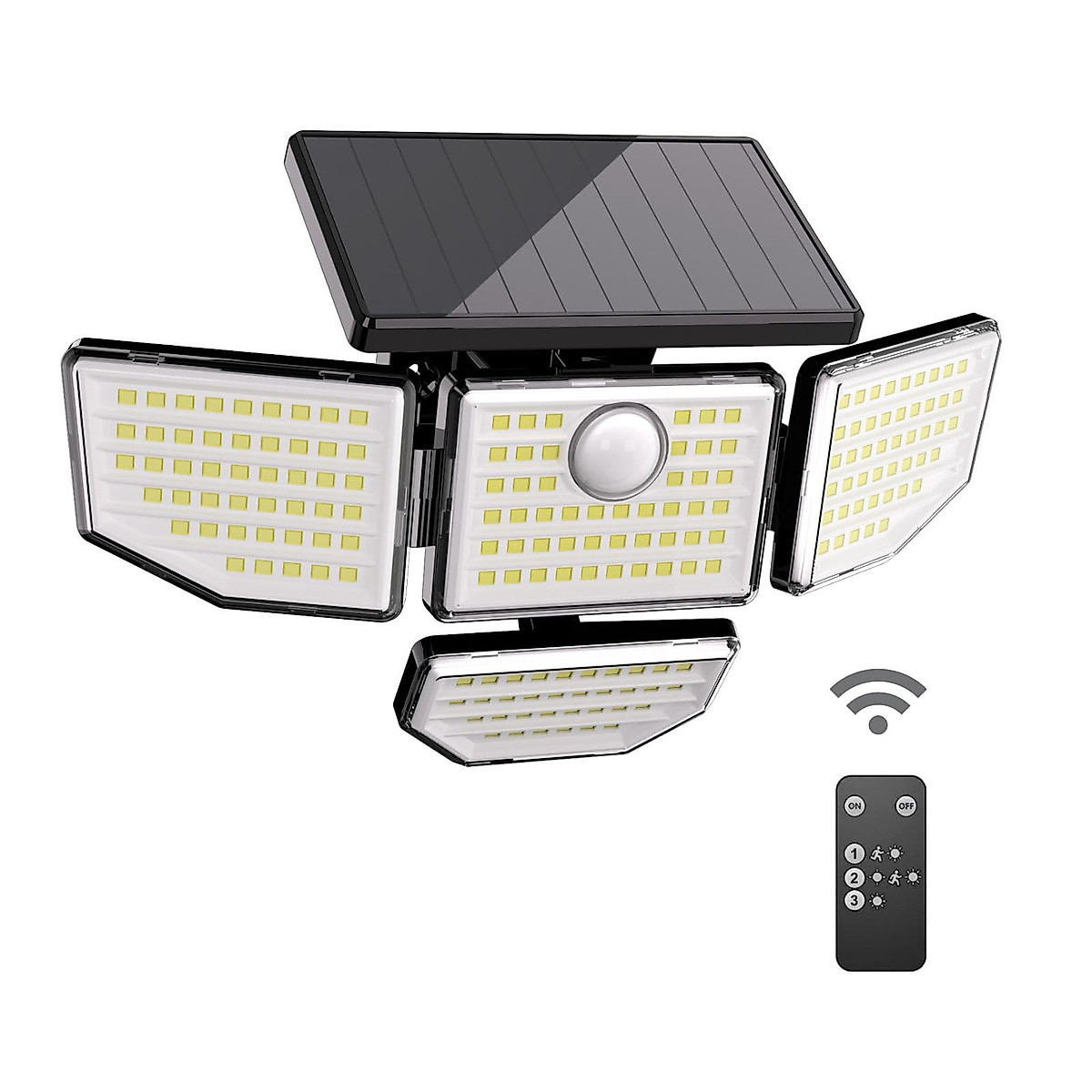 soysout Solar Outdoor Lights, 3000LM 176 LED Security Lights with Remote Control, 4 Heads Motion Sensor Lights, IP65 Waterproof Outdoor Floodlights