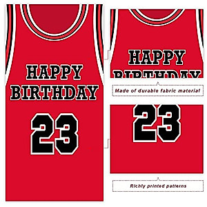 Happy Birthday 23 Banner Backdrop Background Red Basketball Star Player Sports Theme Decor for Man Boy 1st Birthday Party Baby Shower Photo Booth Props Favors Supplies Decorations
